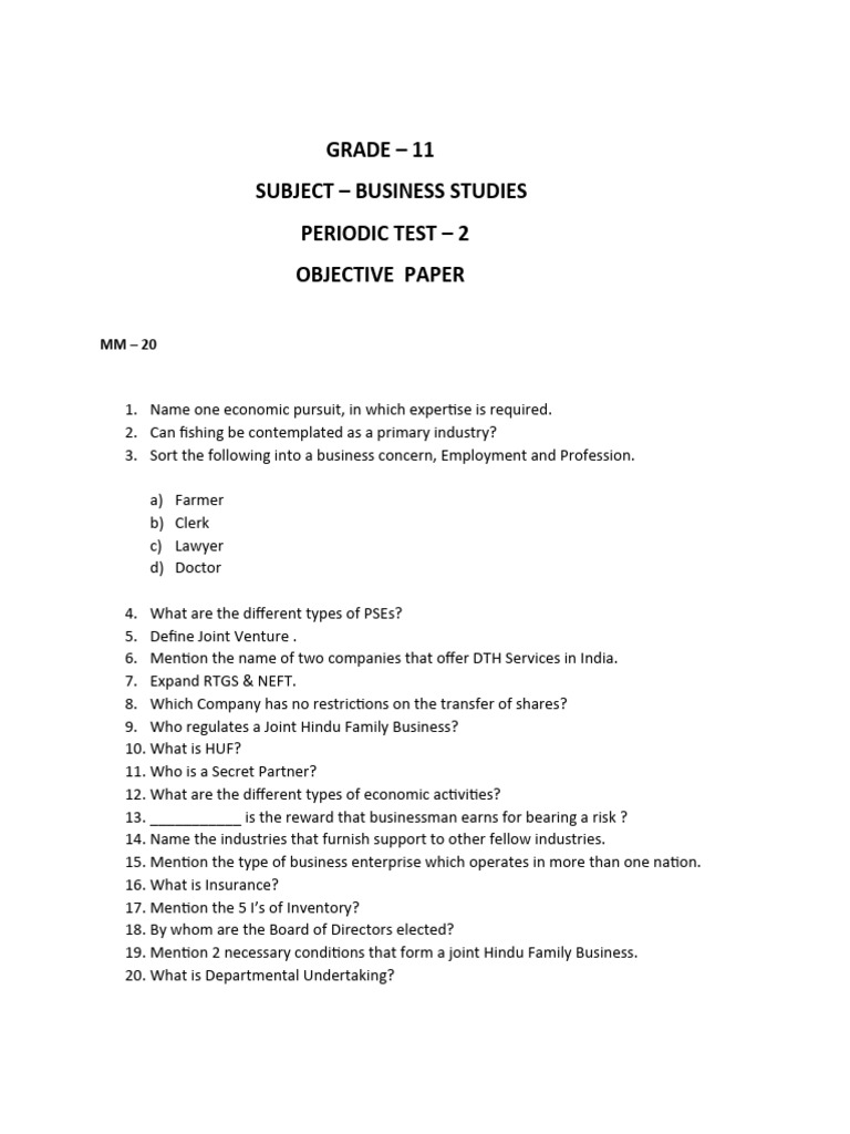 GRADE 11 Objective PT2 | PDF