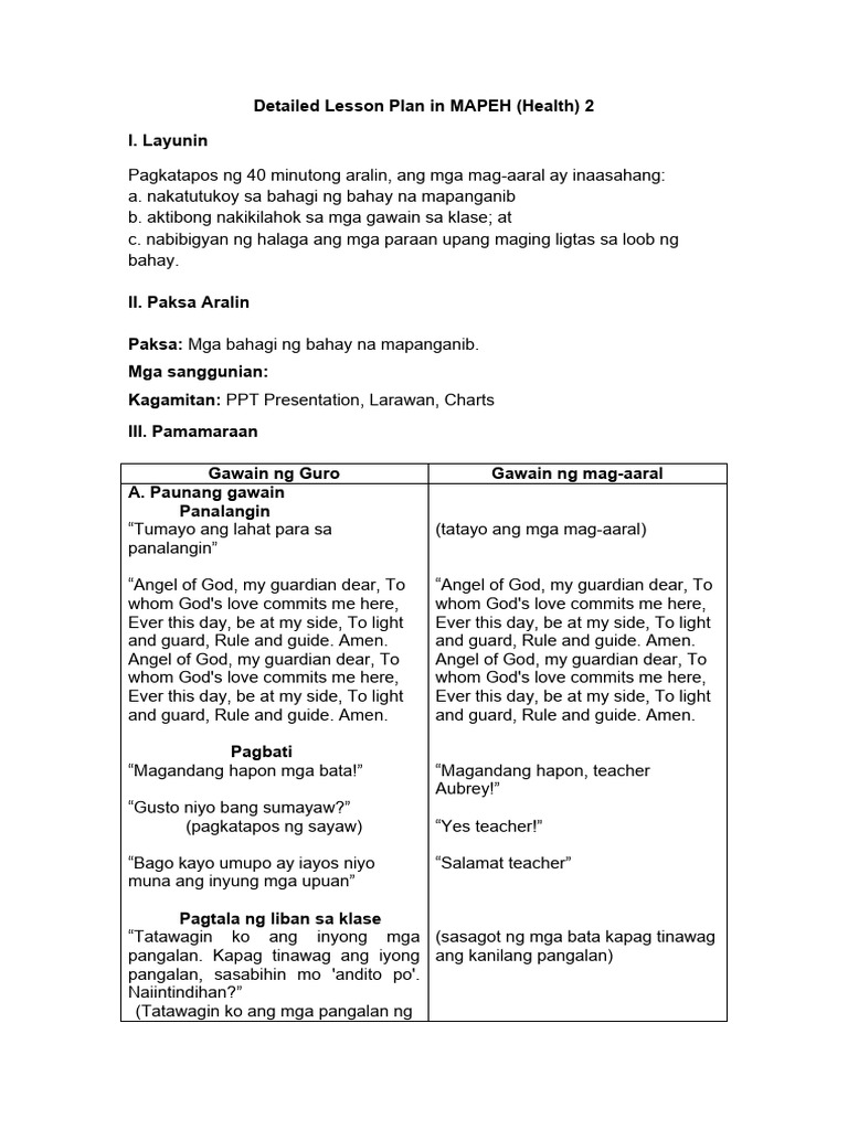 Detailed Lesson Plan in Mapeh Health 2 | PDF