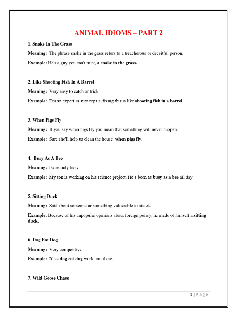 Animal Idioms 2 | PDF