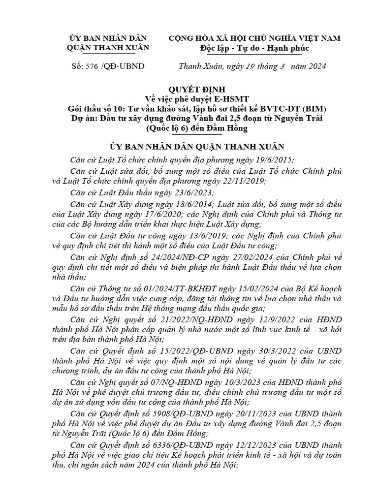 QĐ duyệt E-HSMT TVTK (BIM) đường 2,5 | PDF