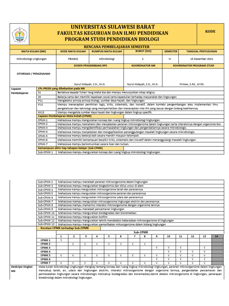 RPS Mikrobiologi Lingkungan MBKM | PDF