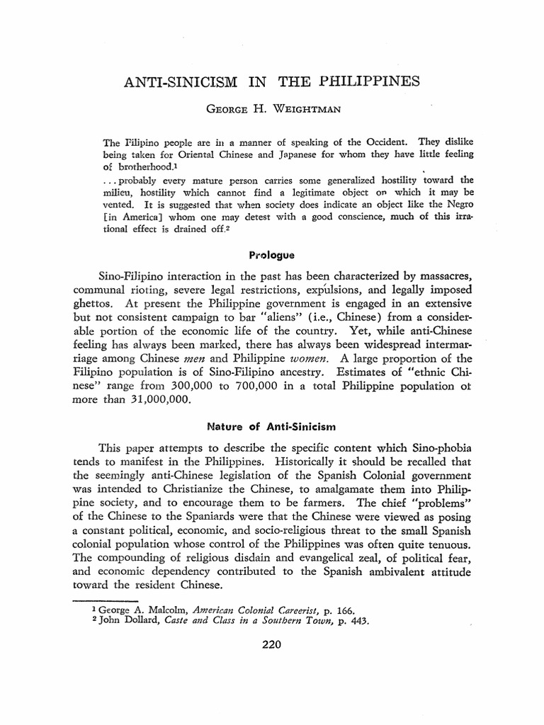 Anti-Sinicism in the Philippines | PDF | Philippines