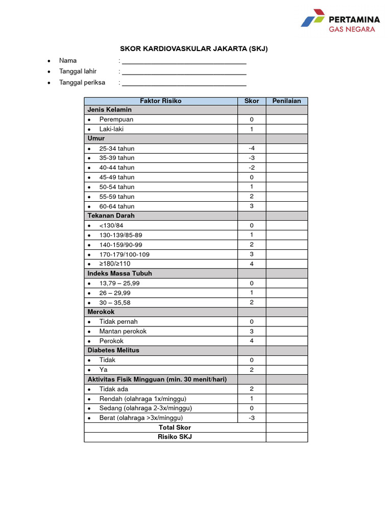 Lampiran 10. Form Skor Kardiovaskular Jakarta (SKJ) | PDF
