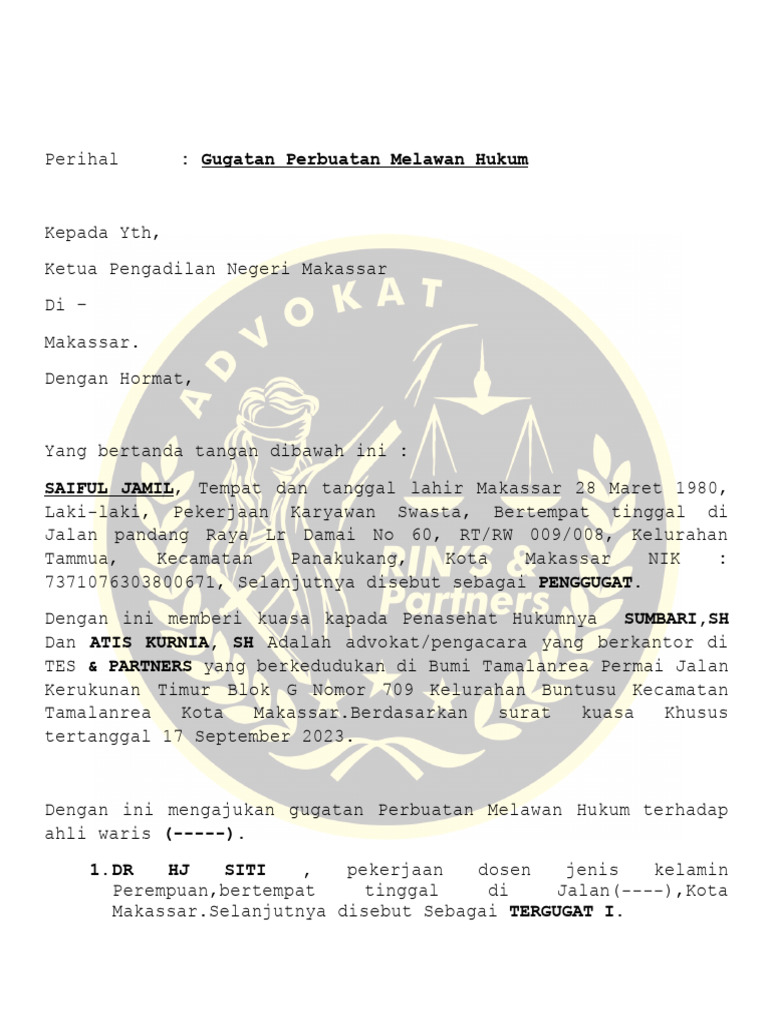 Contoh Gugatan PMH | PDF