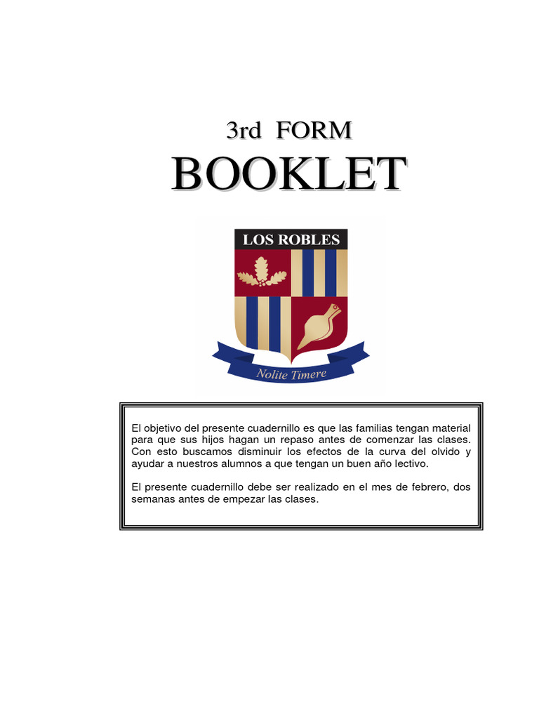 3rd Form Booklet 2018 Pdf
