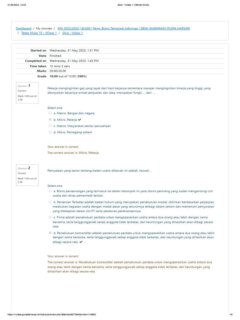 Quiz - Vclass 1 - Attempt Review | PDF