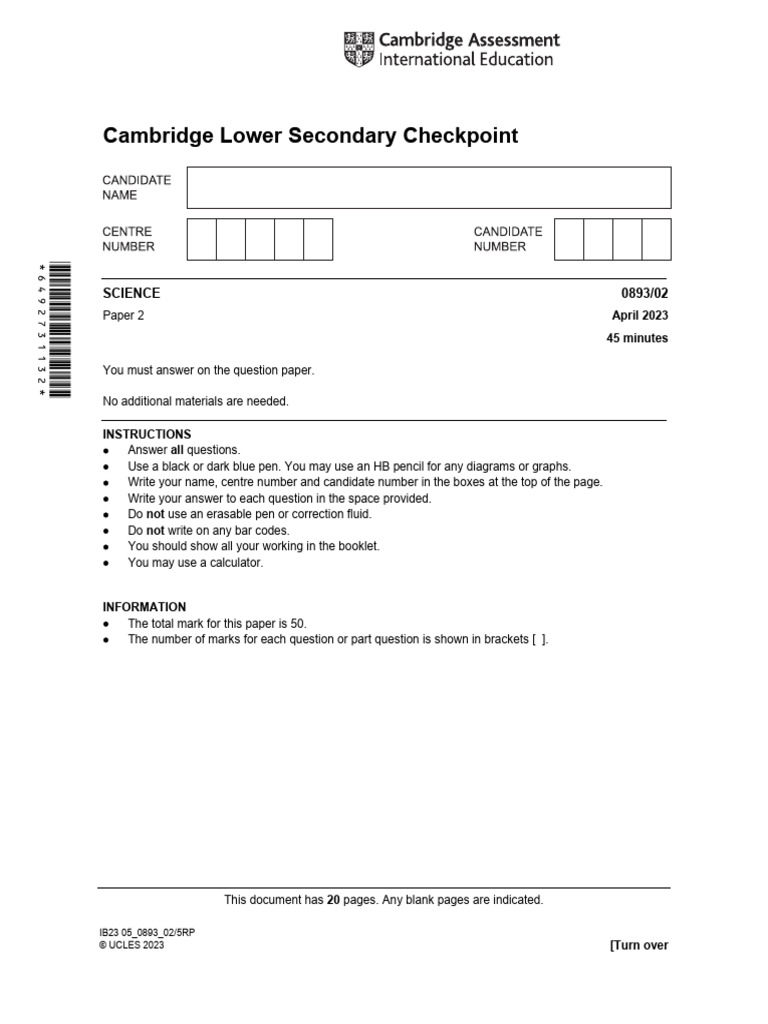 Cambridge Checkpoint Science Paper 2 2023 | PDF | Chlorine | Actinide
