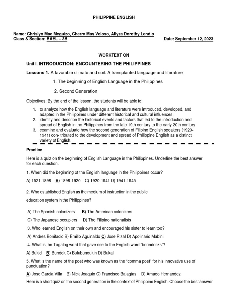 PHILIPPINE ENGLISH (Group Activity) | PDF | English Language | Philippines