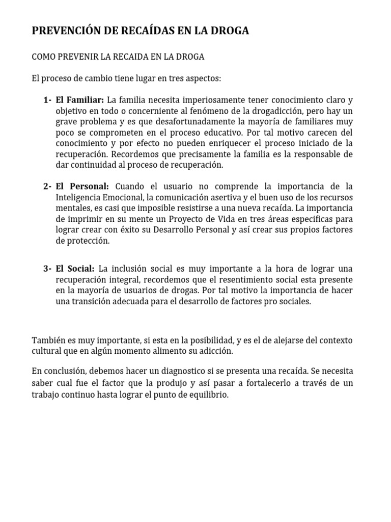 Prevención de Recaídas en La Droga | PDF | Drogas | Comportamiento