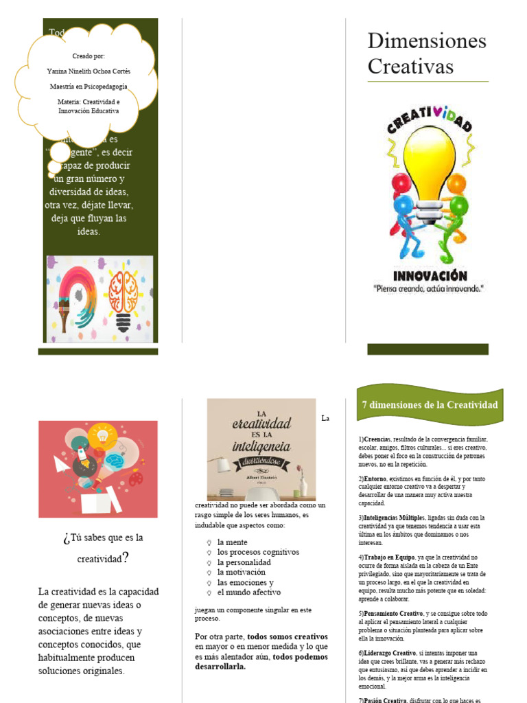 Dimensiones Creativas Triptico | PDF | Creatividad | Procesos mentales