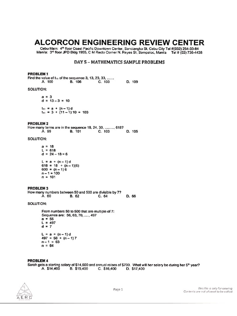 Math Sample Problems - Day5 | PDF