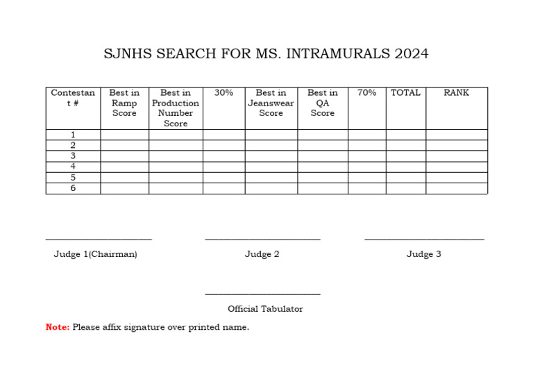 Conso Score Sheet For MR & Ms Intramuirals 2024 | PDF