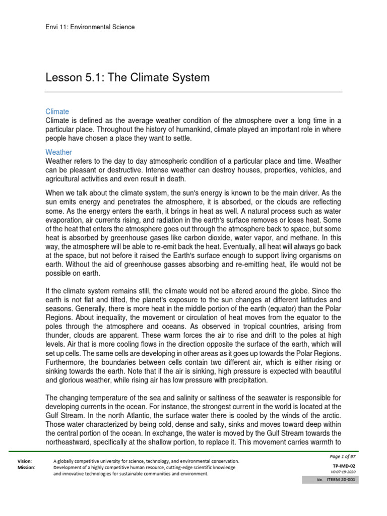 Lesson 5.1. The Climate System | Download Free PDF | Greenhouse Effect ...
