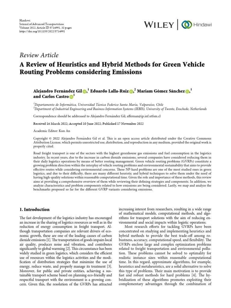 Review Article: A Review of Heuristics and Hybrid Methods For Green ...