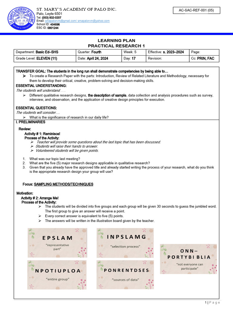 Lp 4th Quarter Pdf Sampling Statistics Qualitative Research