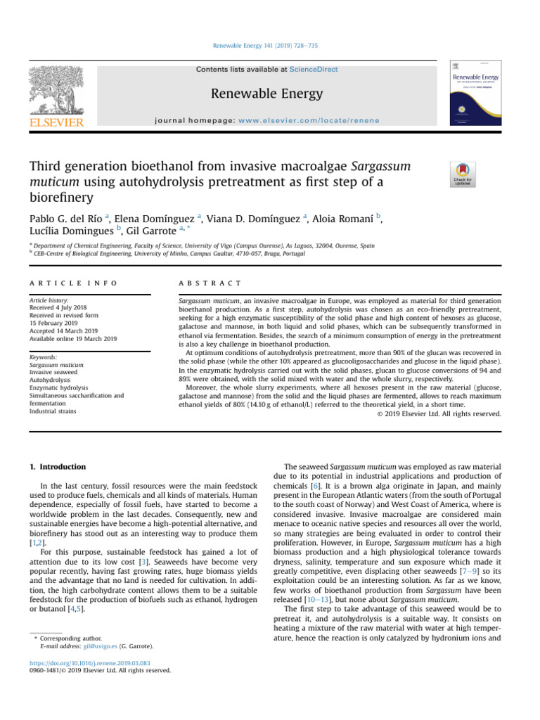 Bioethanol from Sargassum muticum Algae | PDF | Glucose | Fermentation