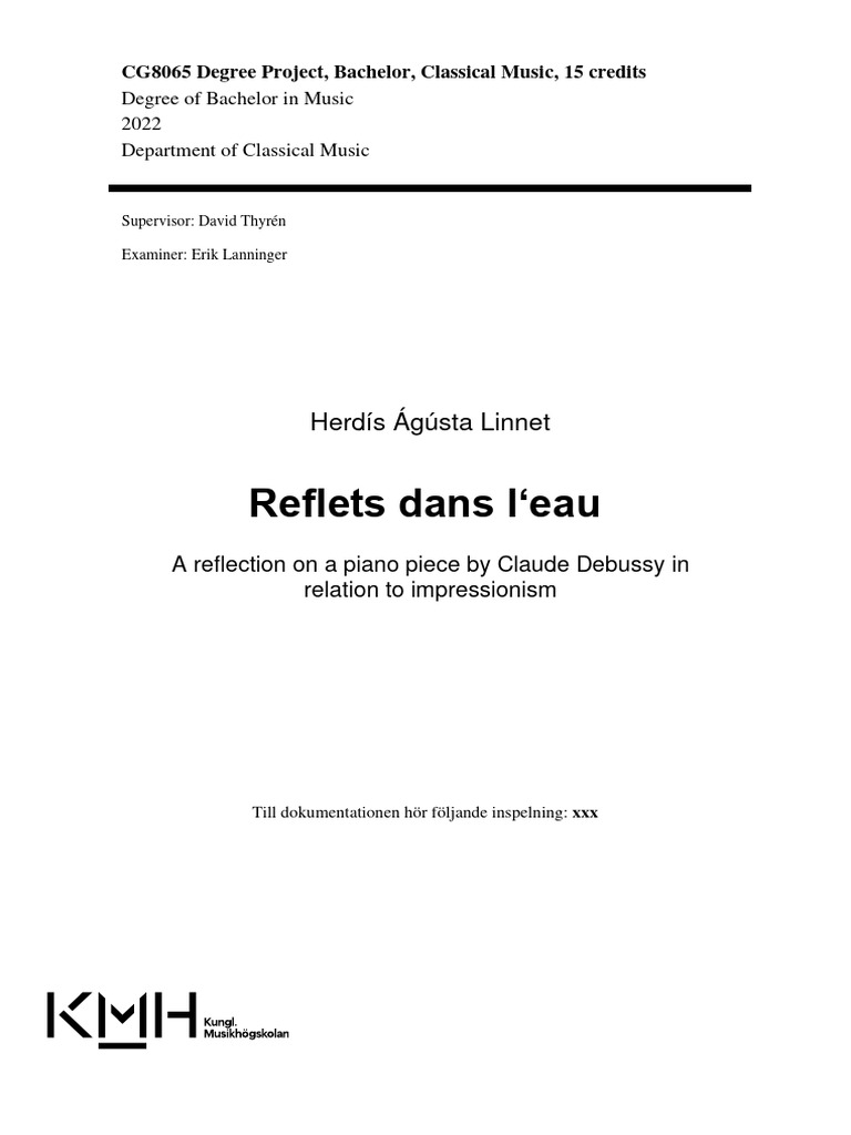 Reflects Sur L'Eau by Debussy - Bachelors Dissertation by Herdís Ágústa Linnet | PDF | Impressionism
