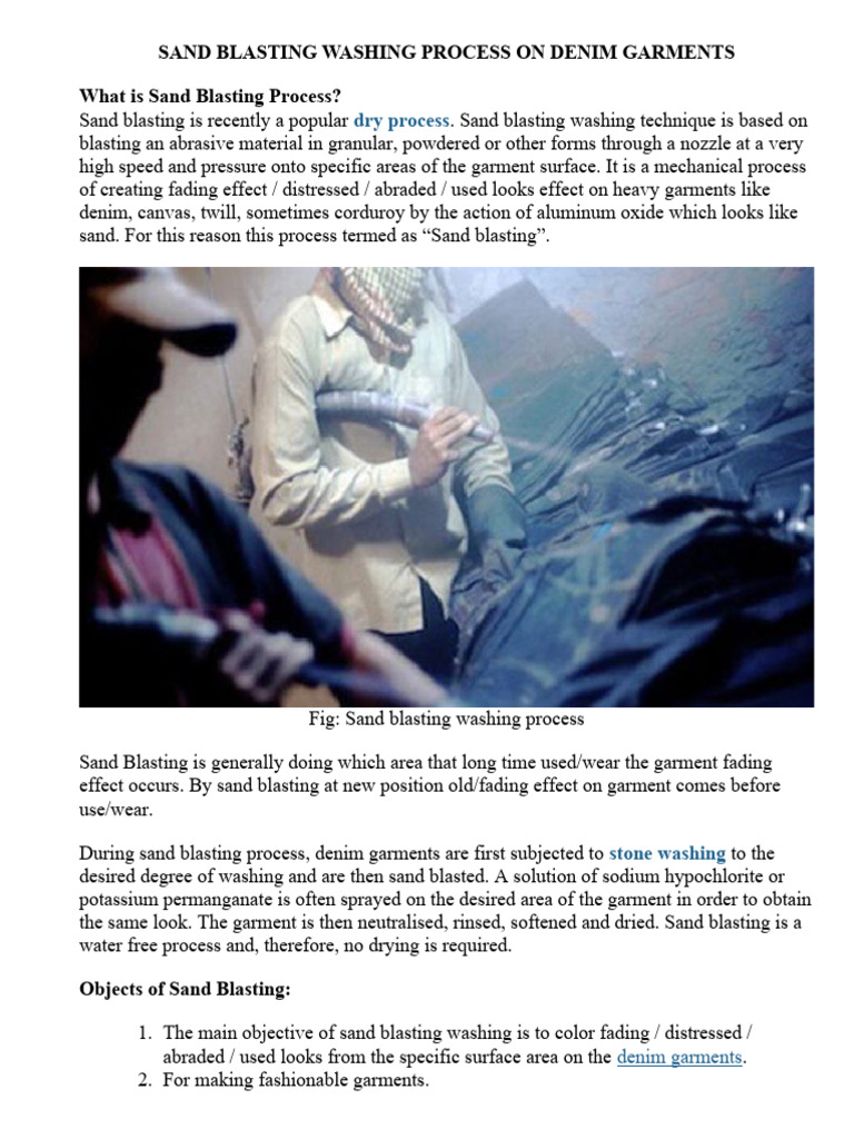 Sand Blasting Washing Process On Denim Garments | PDF
