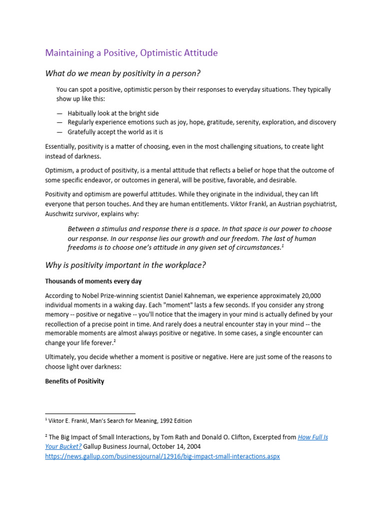 Maintaining A Positive Outlook | PDF | Optimism | Psychology