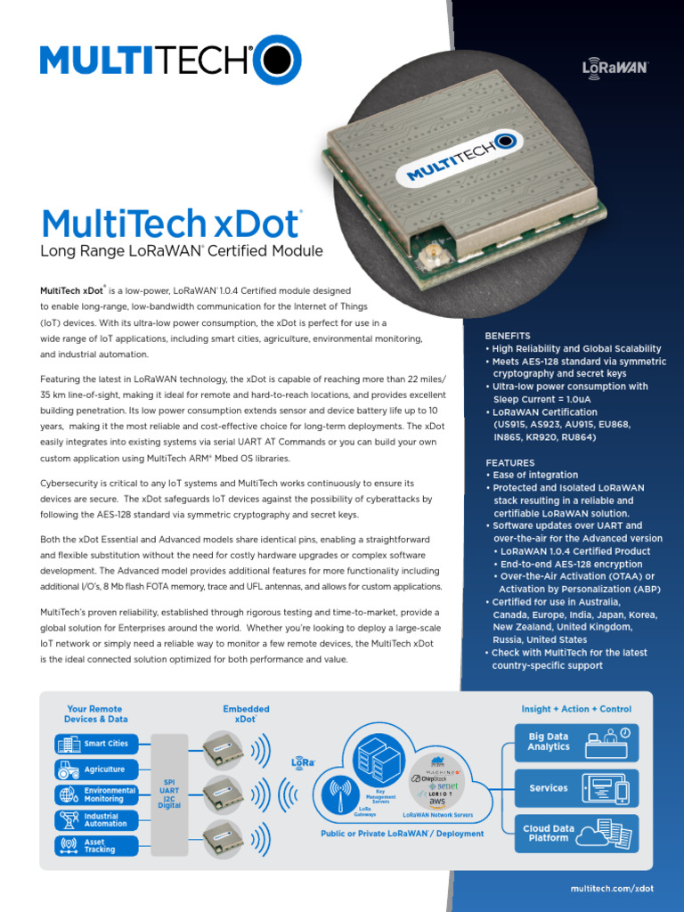 Multitech Xdot: Long Range Lorawan Certified Module | PDF | Internet Of Things | Electronics