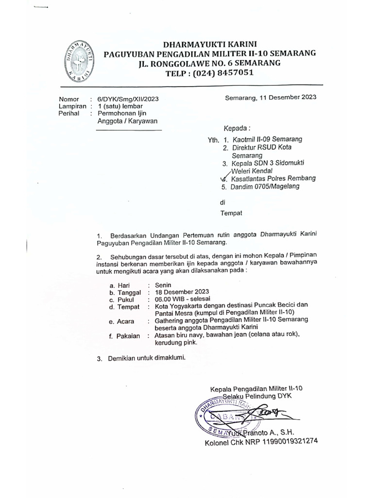 SURAT PERMOHONAN IJIN PENGADILAN MILITER | PDF