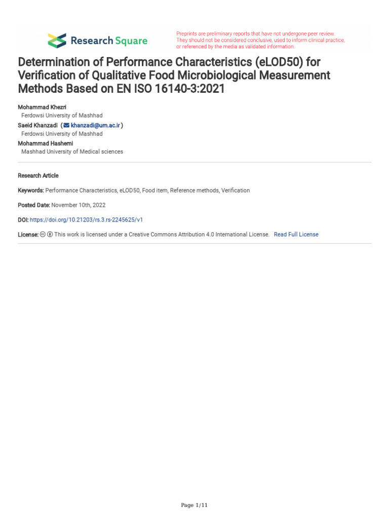 eLOD50 Verification in Food Microbiology | PDF | Verification And ...