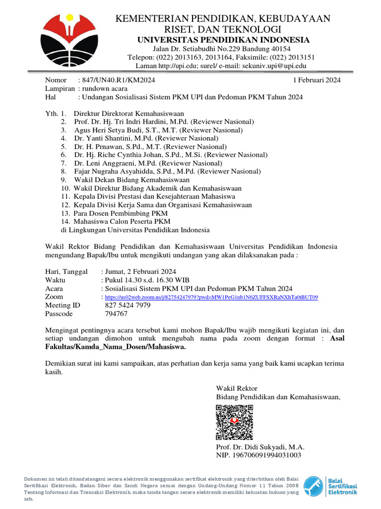 Undangan Sosialisasi PKM 2024 | PDF