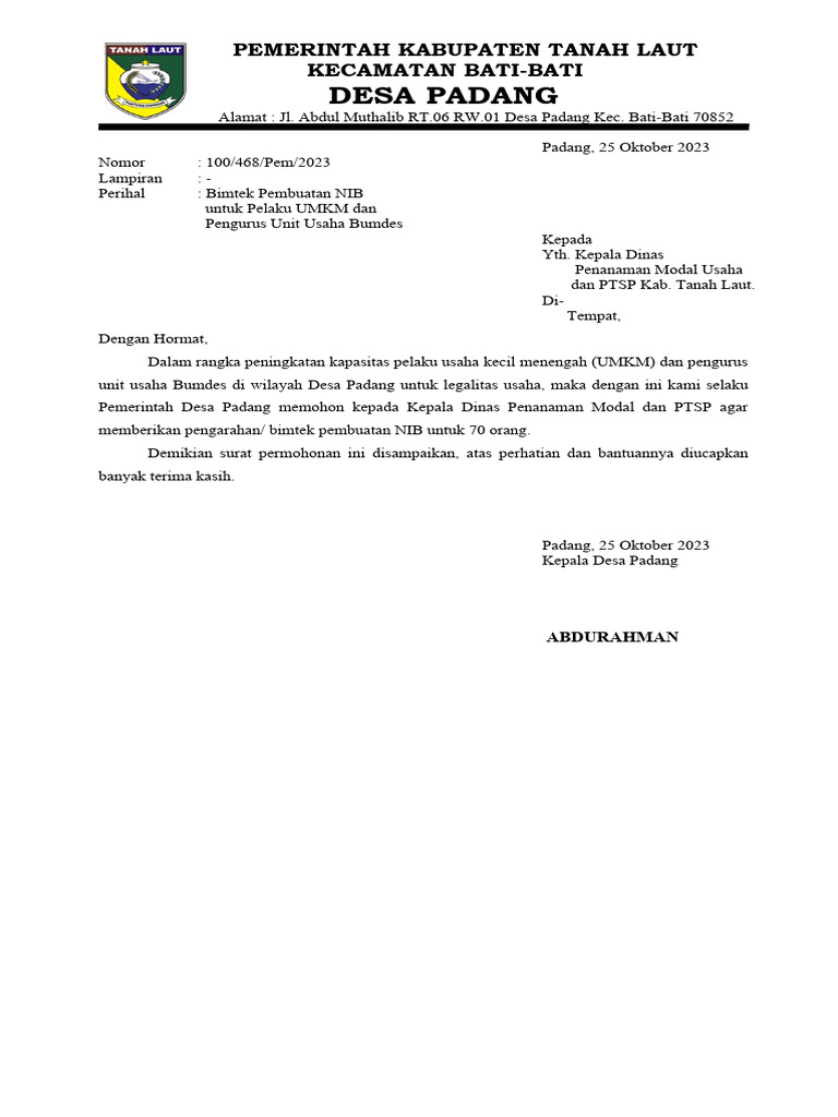 Surat Pembuatan NIB | PDF