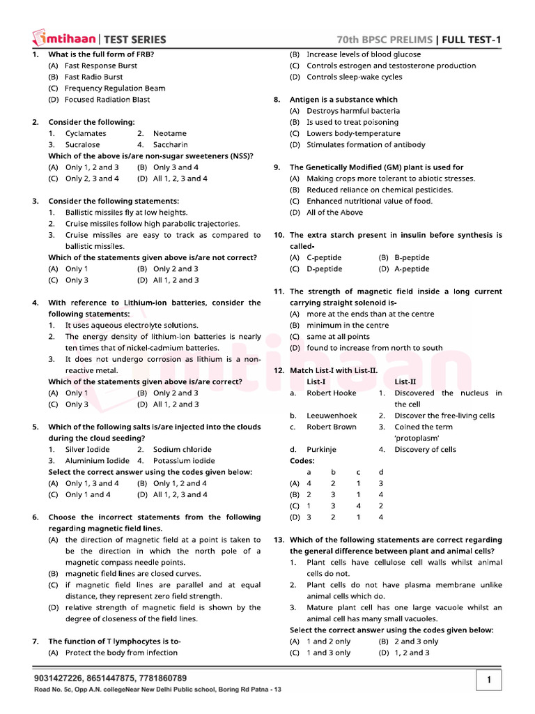 BPSC 70th Apex Academy Test Paper | PDF