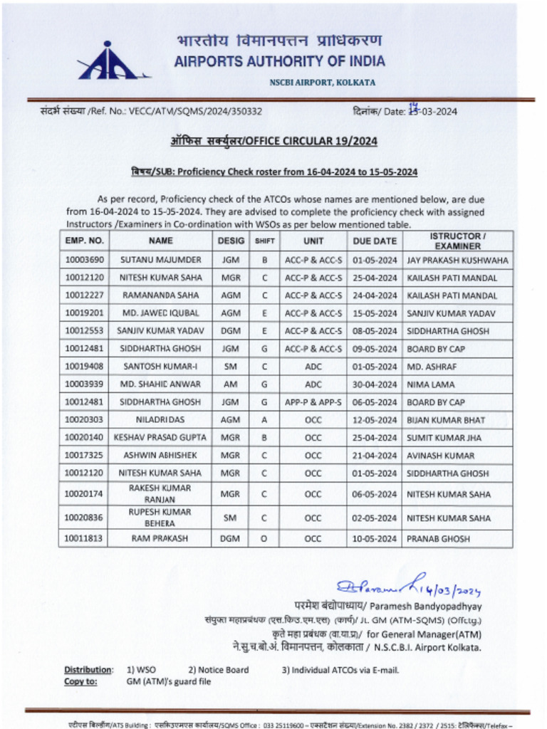 Office Circular Proficiency Check Roster Mar Apr 2024 | PDF