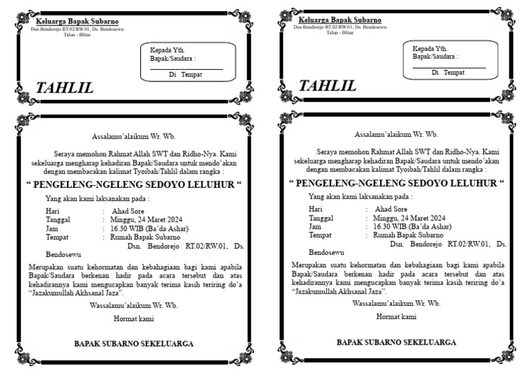 Undangan Tahlilan A4 | PDF