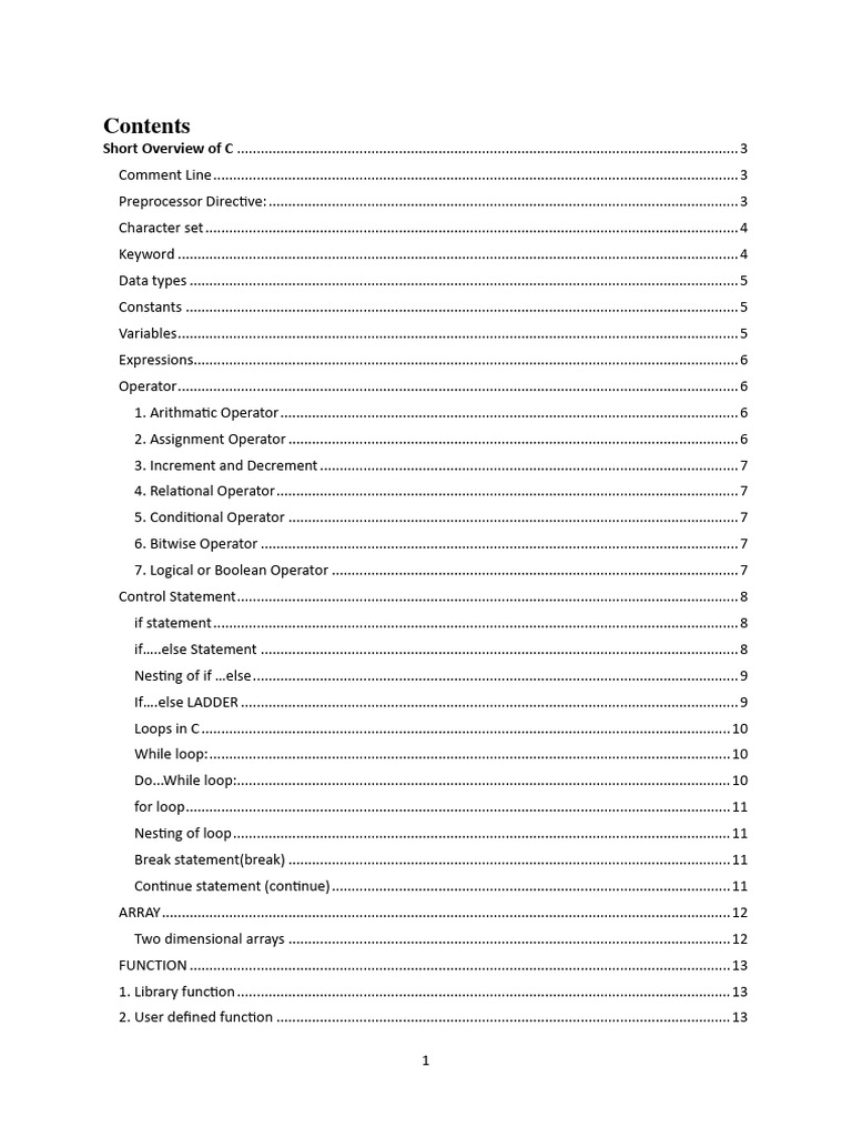 Short Overview of C | PDF | Control Flow | Data Type