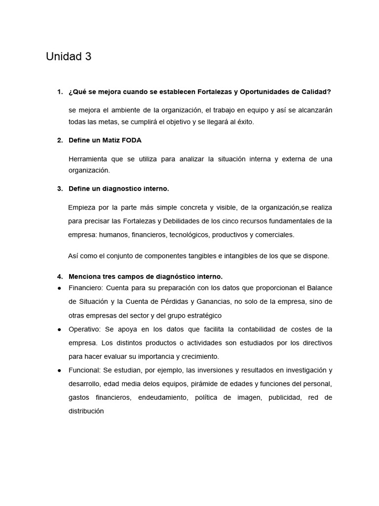 Cuestionario unidad 3 | PDF | Planificación | Planificación estratégica