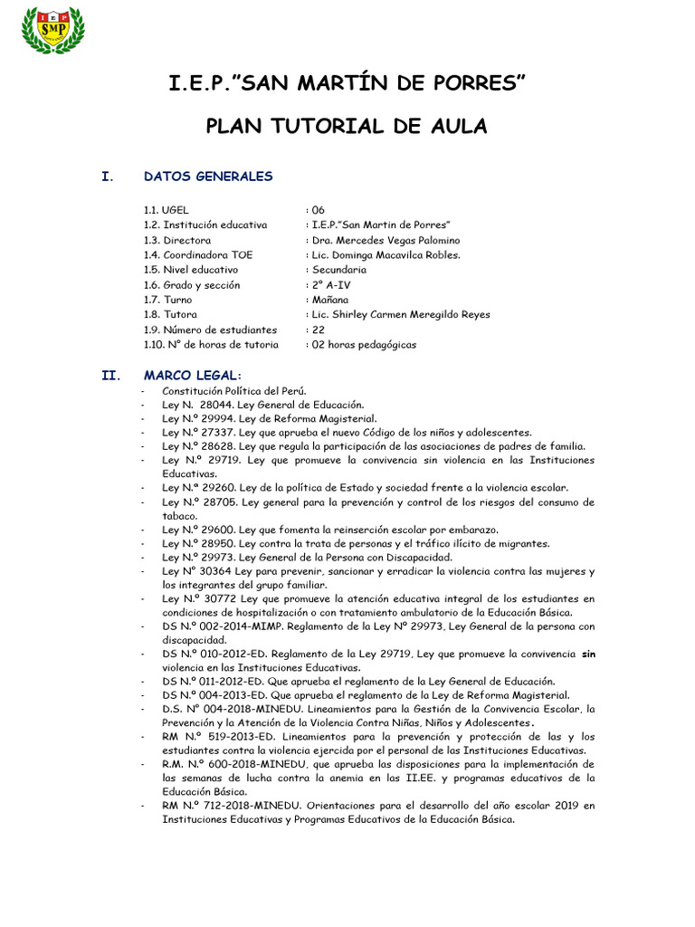 Plan de Tutoria-2°do Sec-2023 | Descargar gratis PDF | Salón de clases | La sexualidad humana