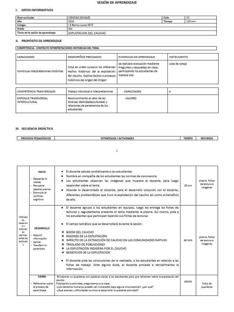 Formato Sesion de Aprendizaje Secundaria | PDF | Aprendizaje | Evaluación