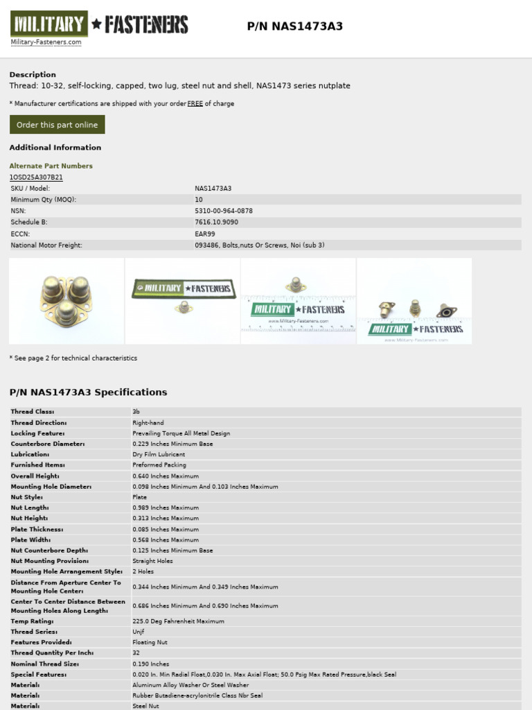 NAS1473A3 - Military Fasteners Com | PDF | Nut (Hardware) | Screw