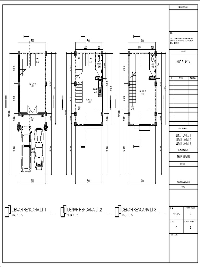 Denah Rencana Lt.1 Denah Rencana Lt.2 Denah Rencana Lt.3: Naik 0.00 ...