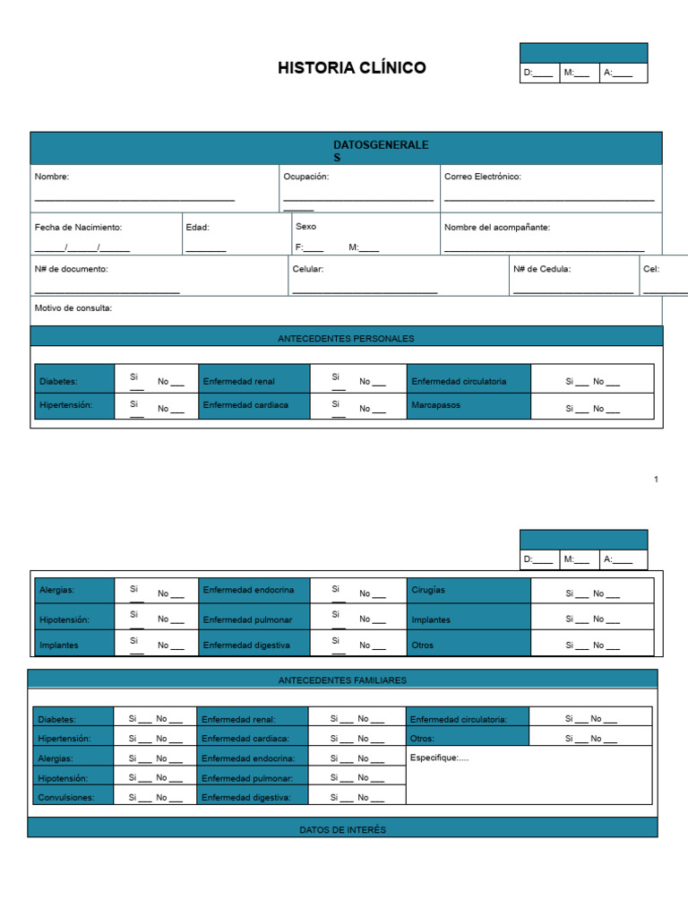 Plantilla de Historial Clinico s | PDF | Medicina CLINICA | Especialidades Medicas