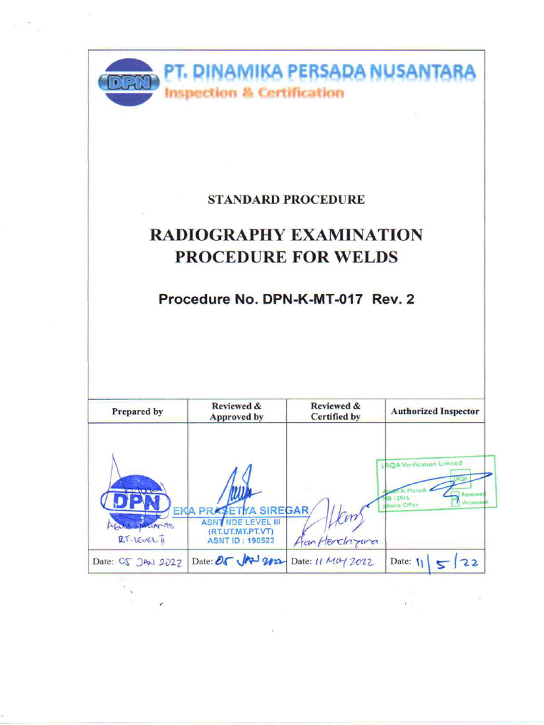 Radiography Examination Procedure For Weld | PDF | Welding | Construction