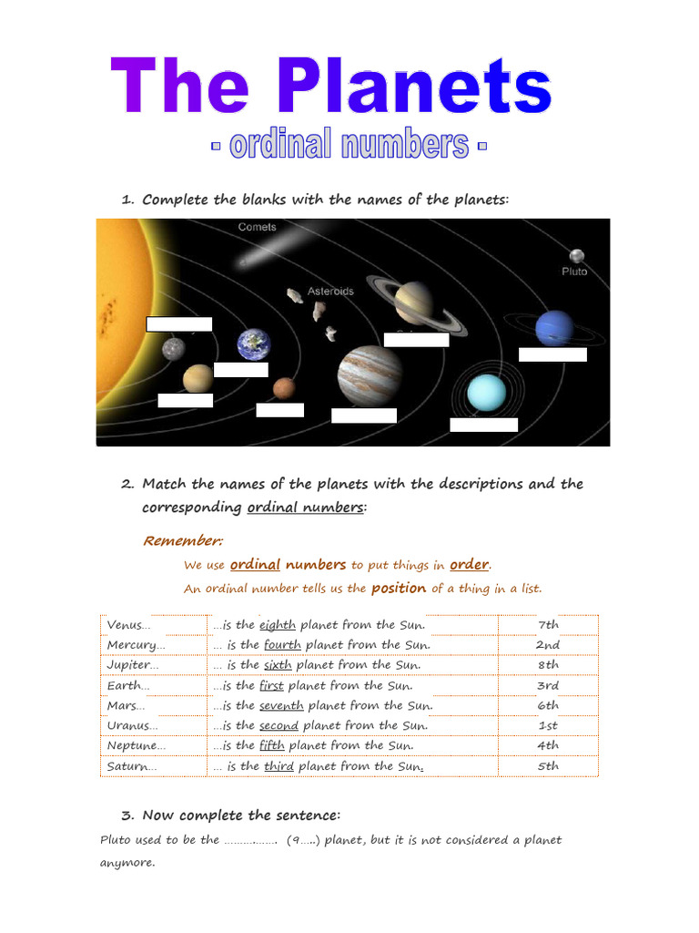 The Planets Ordinal Numbers - 87357 | PDF