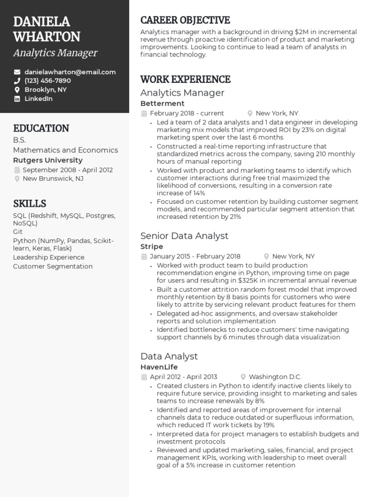 Analytics Manager Resume Example | PDF | Analytics | Marketing