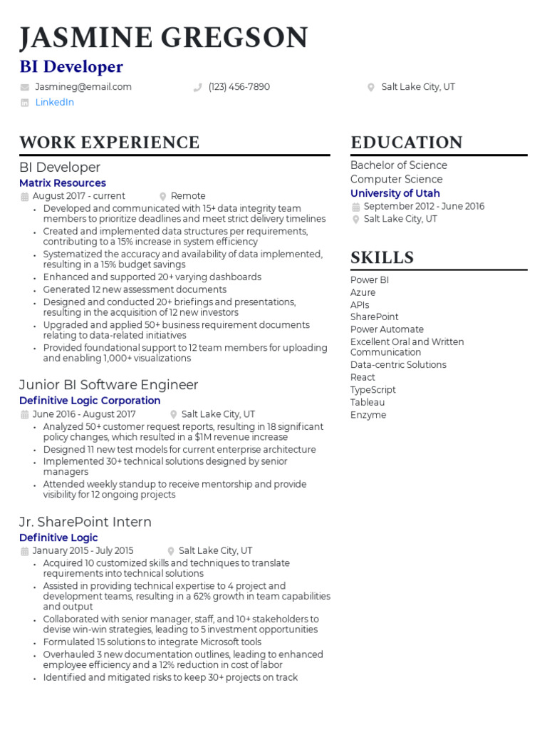 Bi Developer Resume Example | PDF | Enterprise Architecture ...