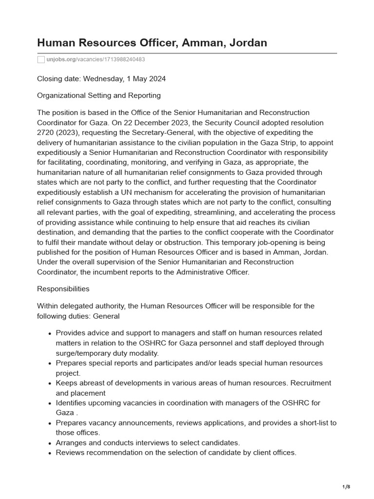 Human Resources Officer Amman Jordan | PDF | United Nations ... Human Resources Officer Amman Jordan | PDF | United Nations ...
