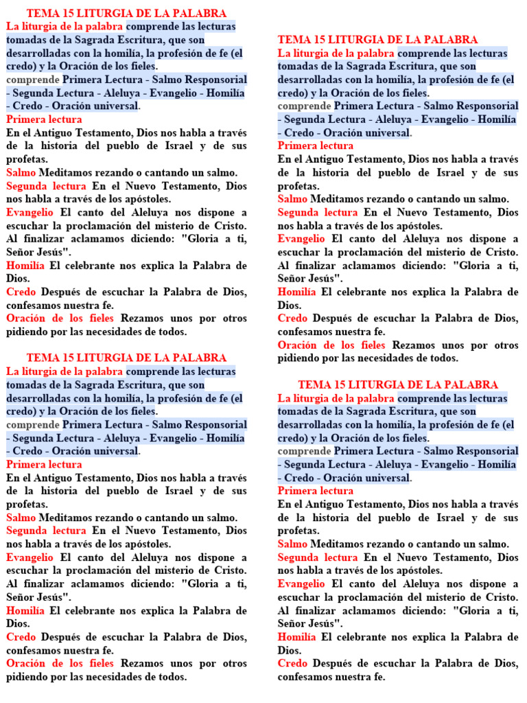 Tema 15 Liturgia de La Palbra 8 Hojas | PDF | Credo | Oración