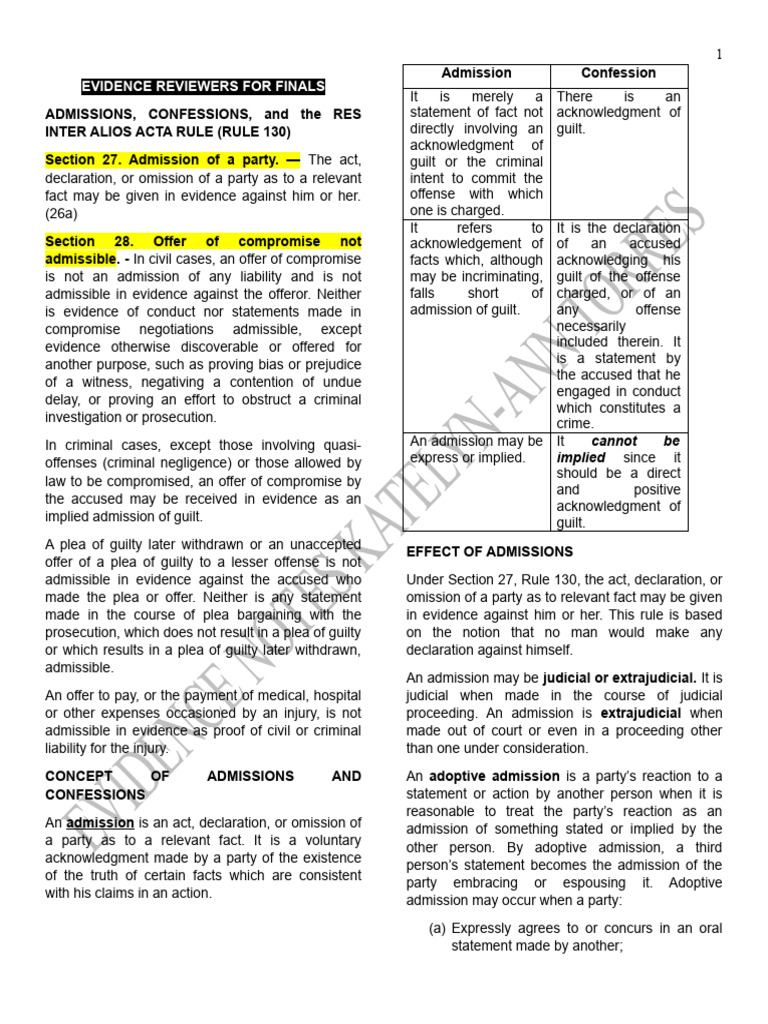 Finals Reviewers On Evid | PDF | Hearsay | Hearsay In United States Law