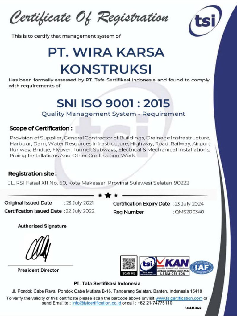 ISO KAN PT. Wira Karsa Konstruksi | PDF