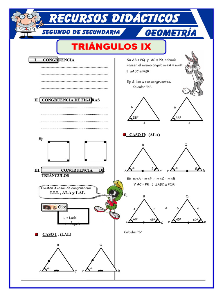 Ejercicios de Congruencia de Triangulos para Segundo de Secundaria | PDF | Geometría euclidiana ...