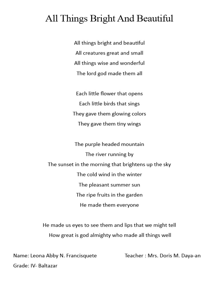 All Things Bright and Beautiful | PDF