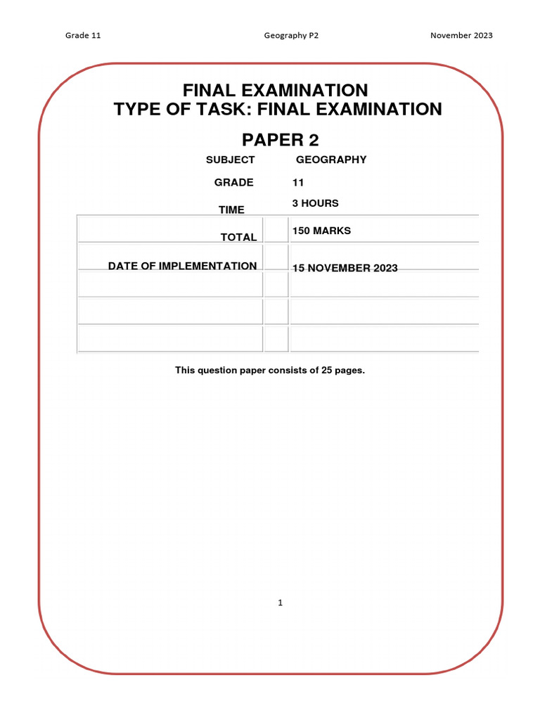 Geography Grade 11 p2 November 2023 Question Paper X | PDF | Soil ...
