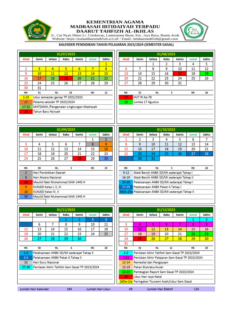 Kalender Pendidikan 2023/2024 TP Gasal | PDF